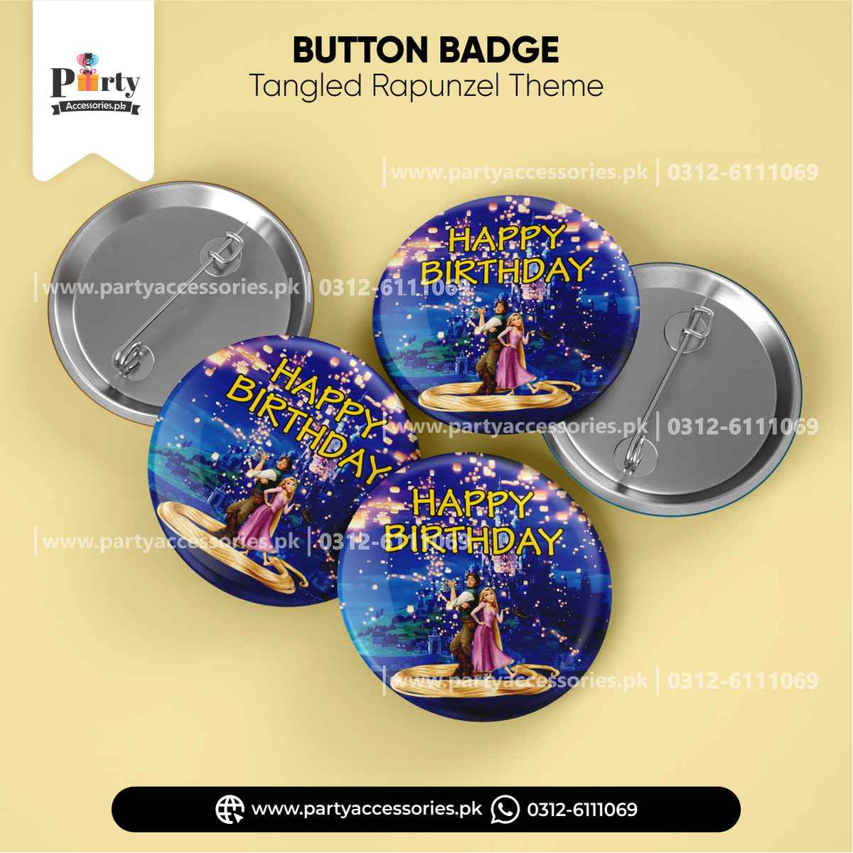 Tangled Rapunzel Button Badges | 6 Pack Custom Party Favors ...