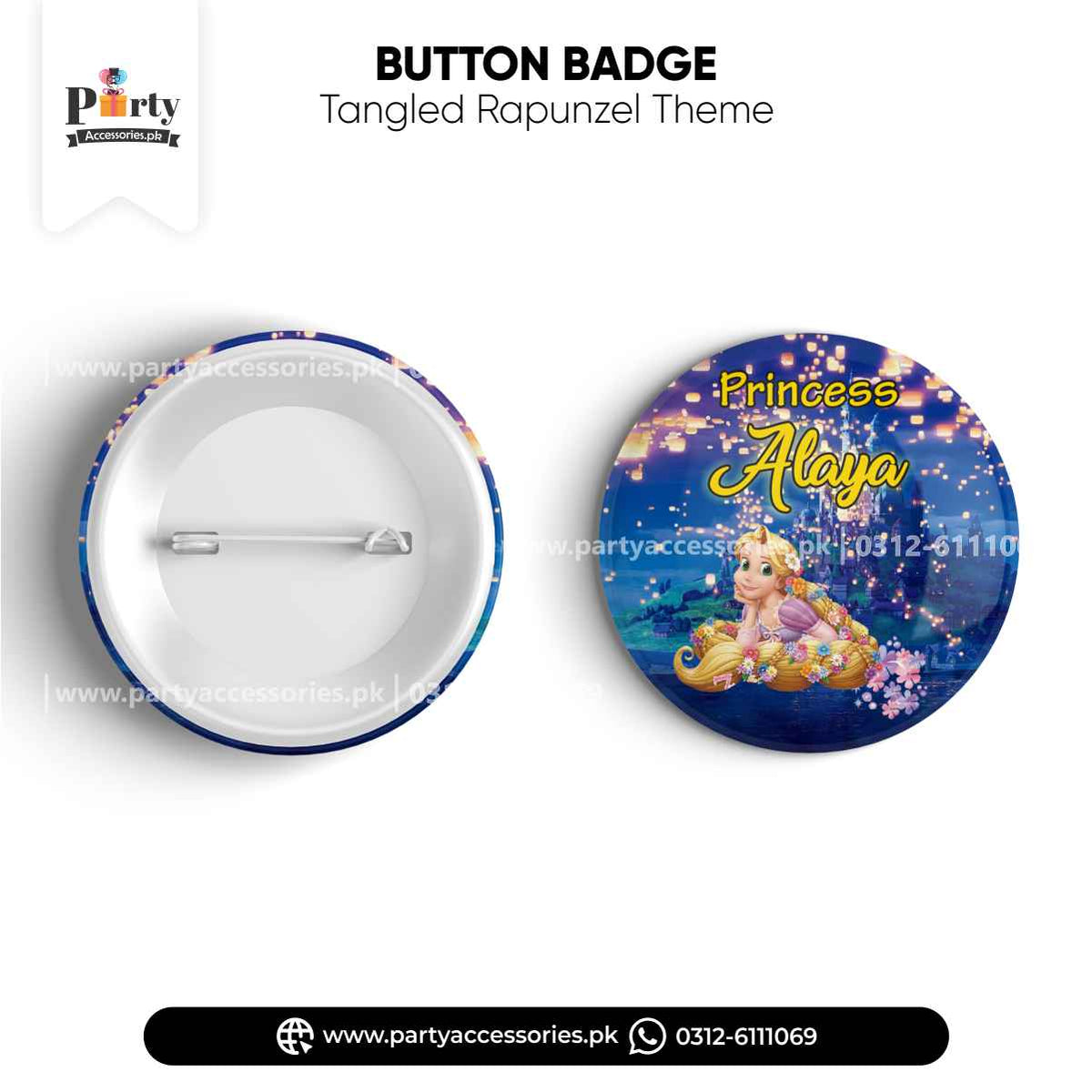 Tangled Rapunzel Button Badges | Custom Party Favors – PartyAccessories ...