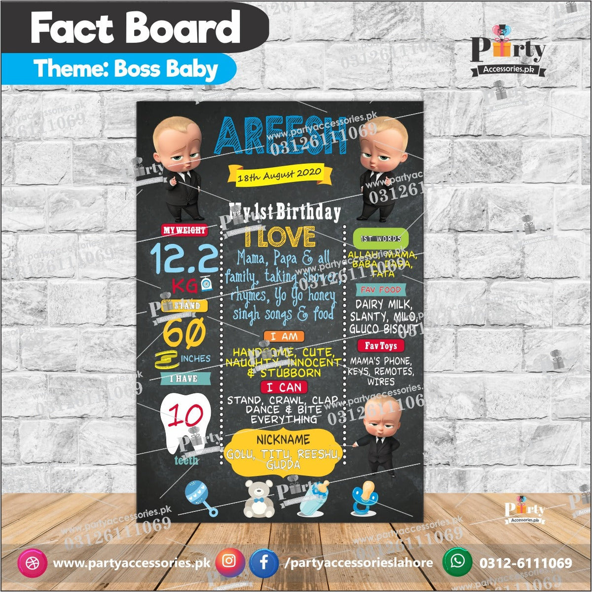Customized Boss Baby theme Fact board / Milestone Board ...