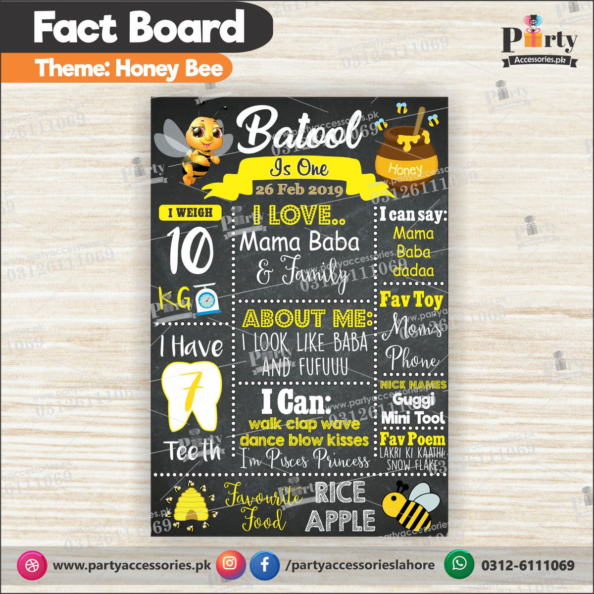 Customized Honey Bee theme Fact board / Milestone Board ...