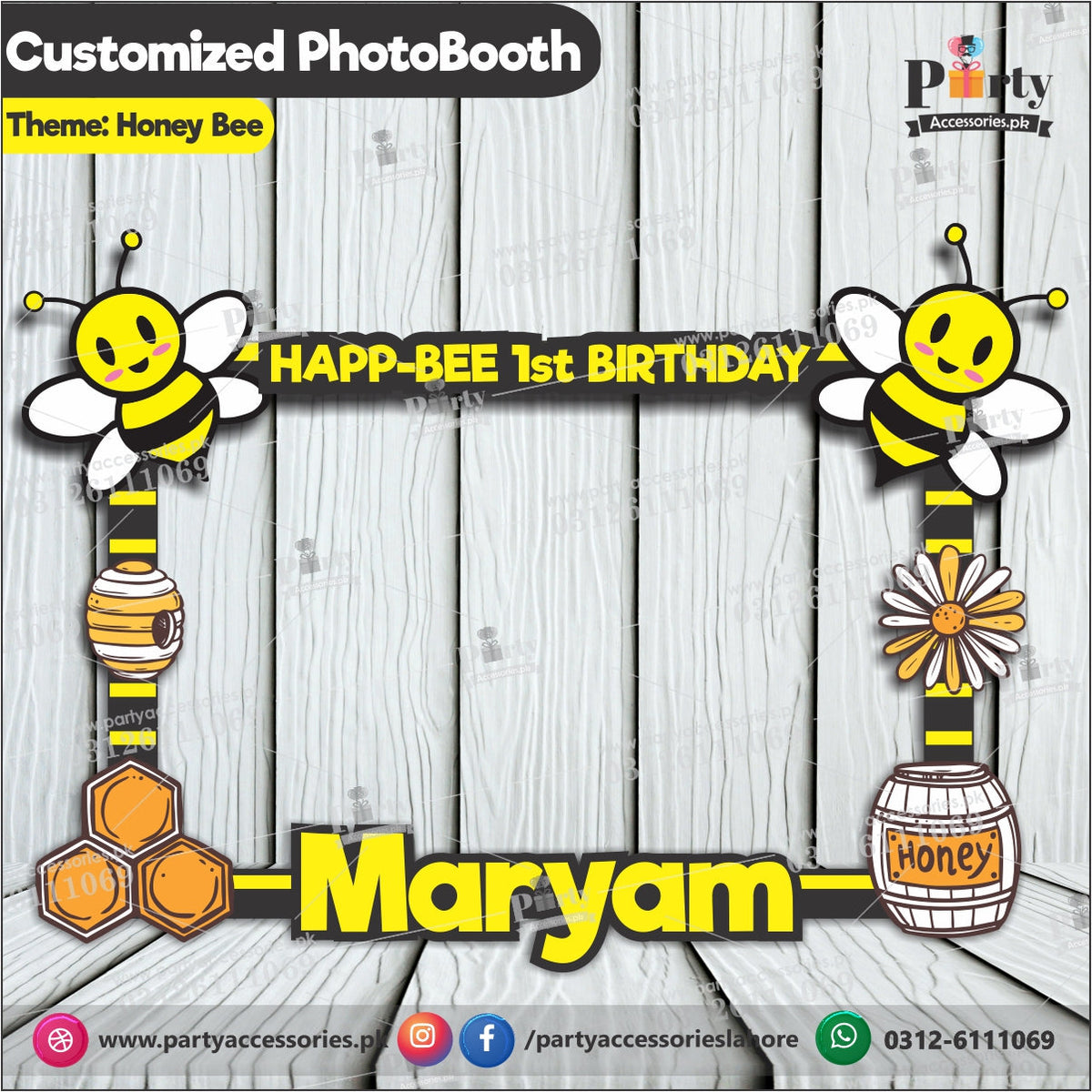 Customized Photo Booth / selfie frame for Honey Bee theme party – PartyAccessories.com.pk