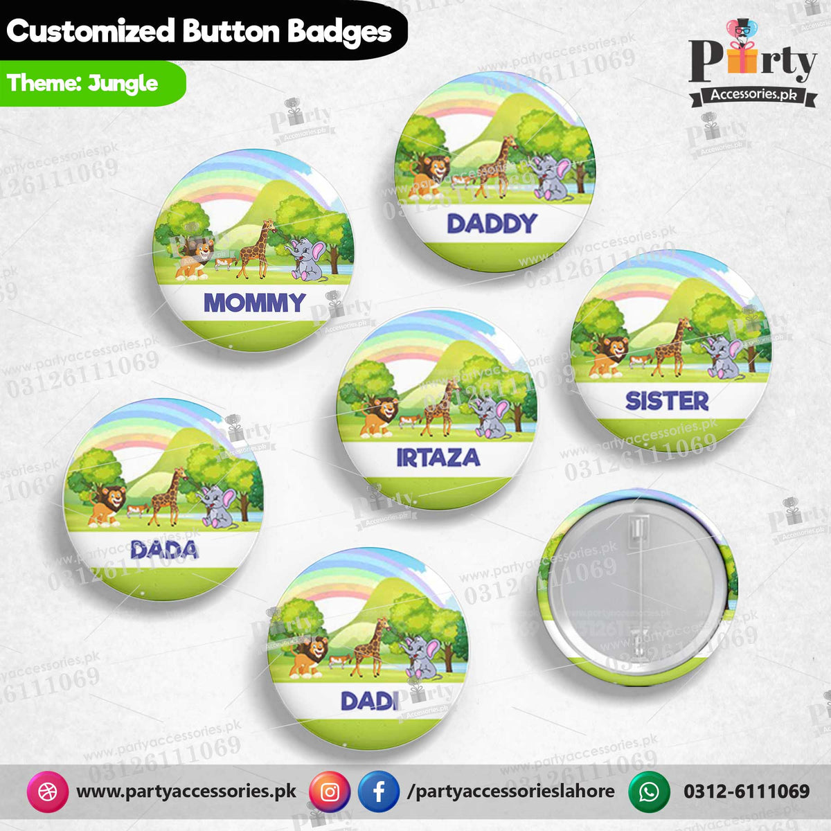 Customized Jungle safari theme button badges – PartyAccessories.com.pk