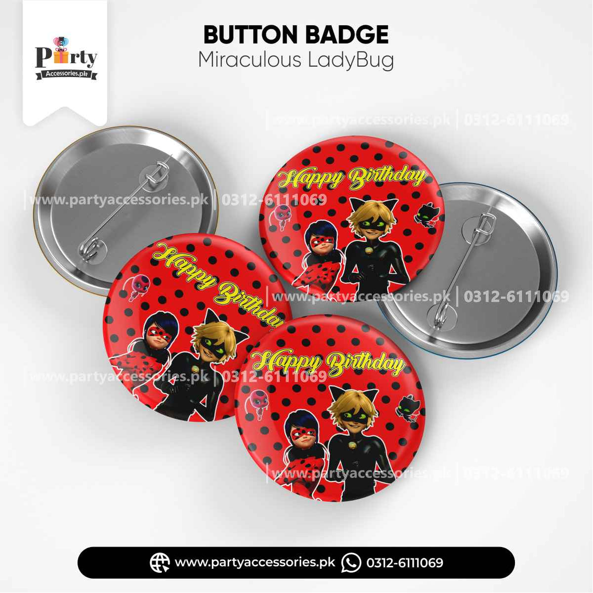 Miraculous Ladybug Customized Button Badges (Pack of 6) for Parties ...