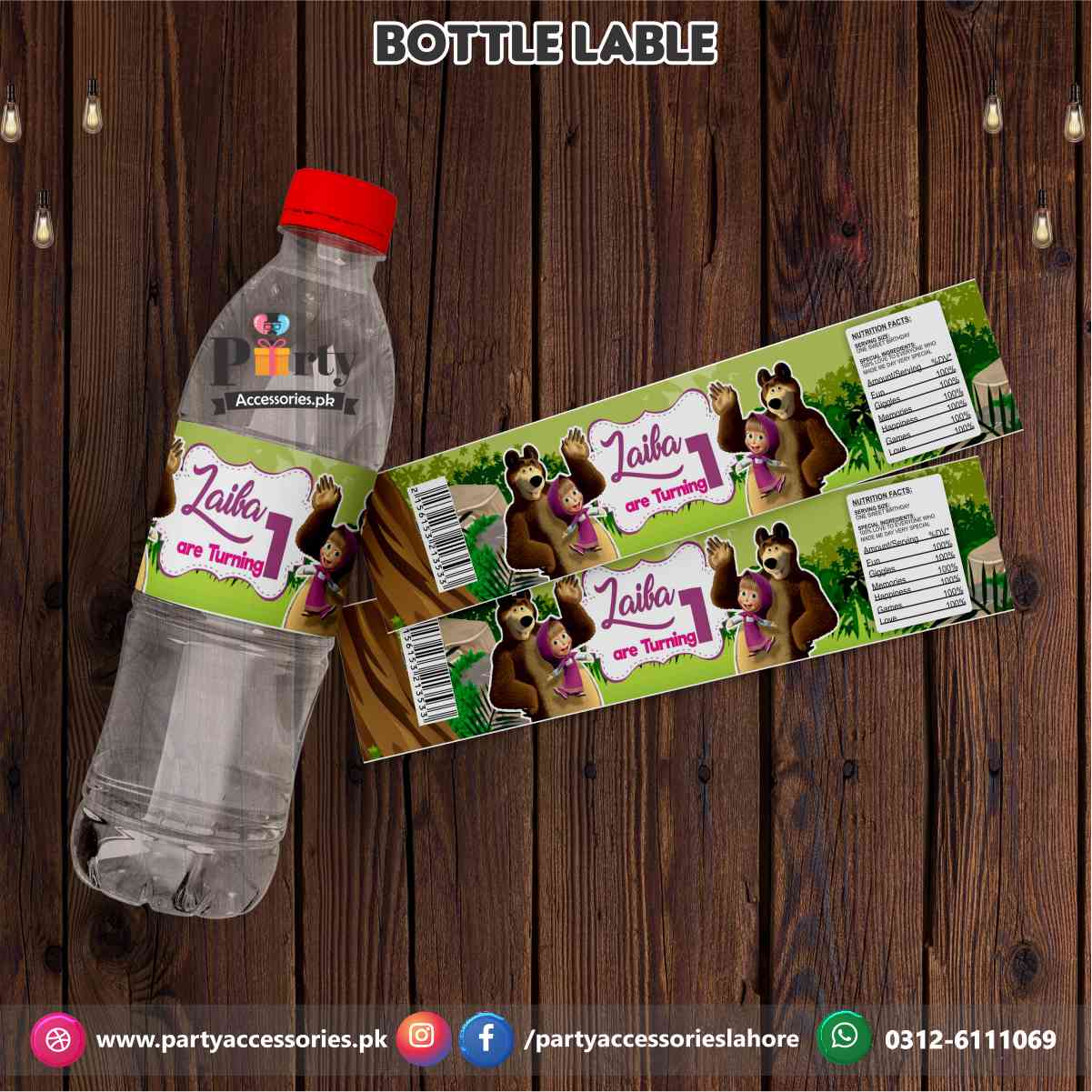 Masha and the Bear theme Customized Bottle Label wraps | Pack of 6 ...