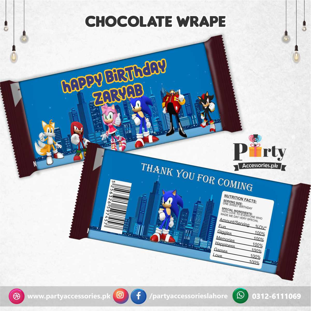 Sonic Chocolate Wraps: 6-Pack Custom Party Decorations ...