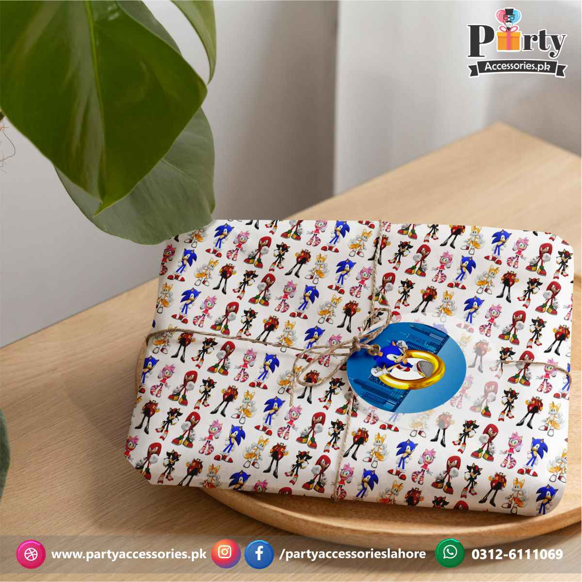 Sonic Theme Gift Wrapping Sheets Set – Includes Tag and Jute Ribbon ...