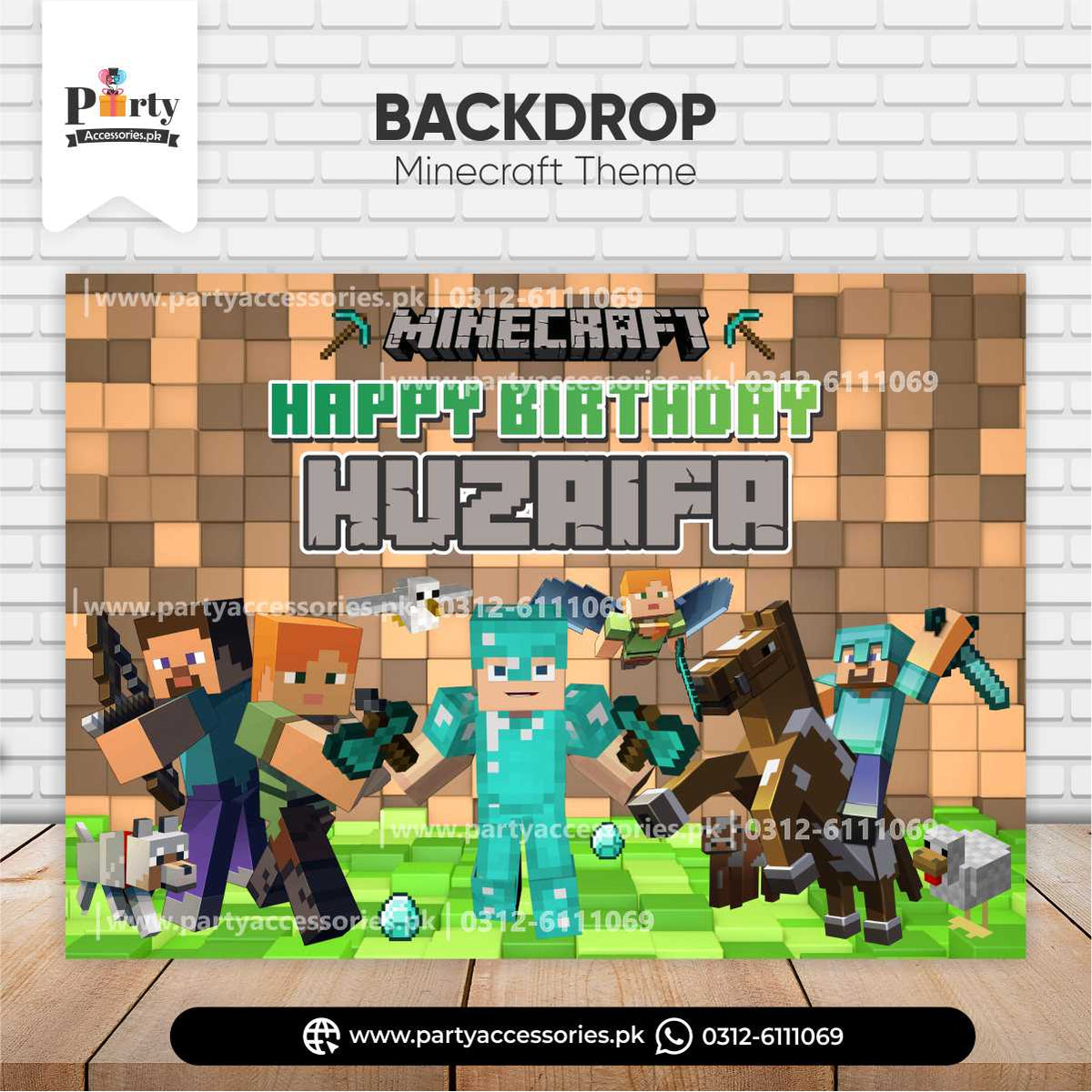 Minecraft Birthday Backdrop: 6ft Customizable Party Decor ...