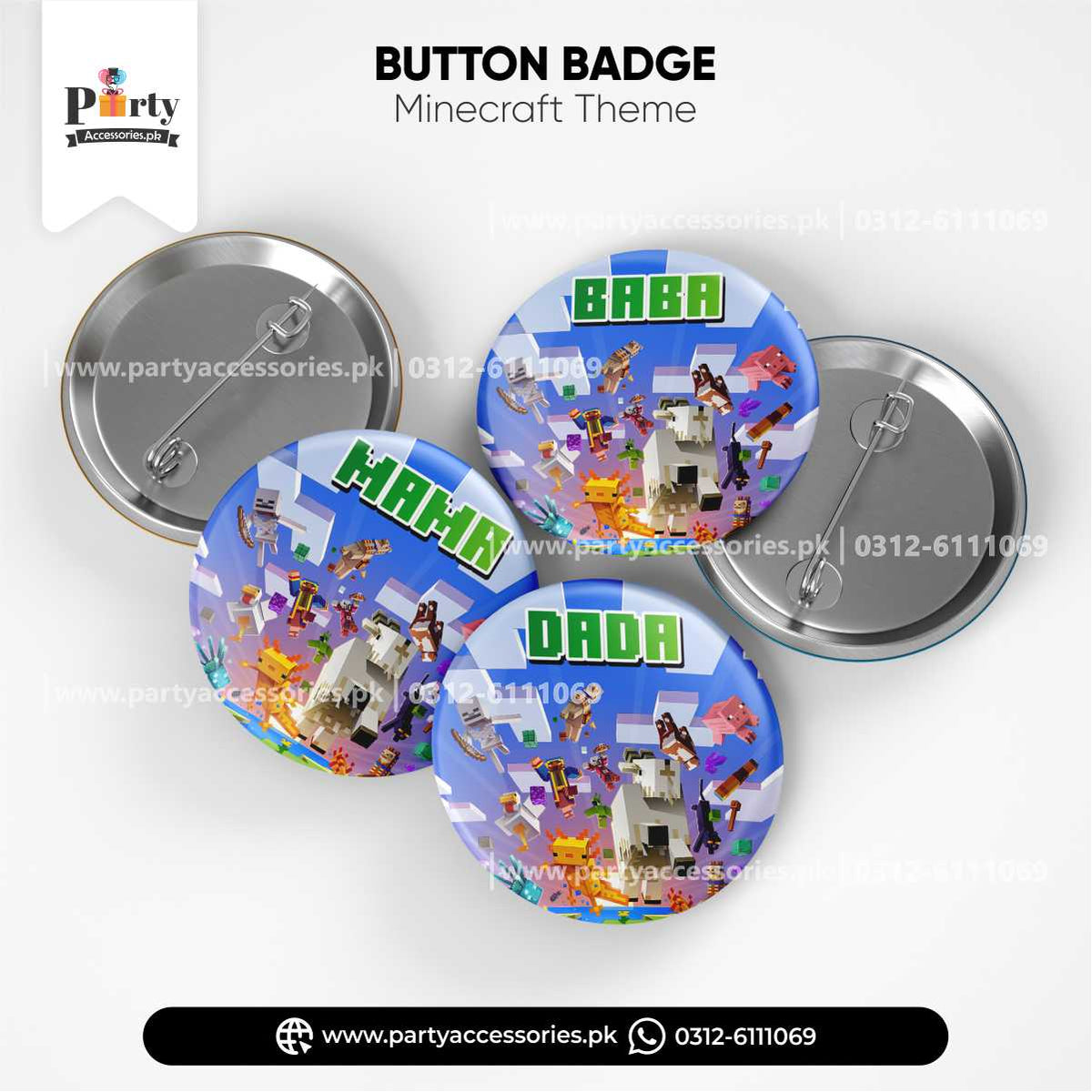 Minecraft Theme Button Badges - Customized Party Decor (Pack of 6 ...