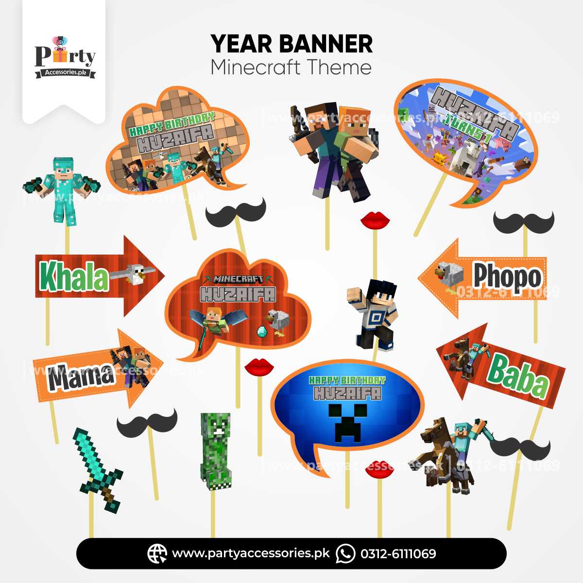 15-Piece Minecraft Party Props Set | Birthday Celebration Kit ...