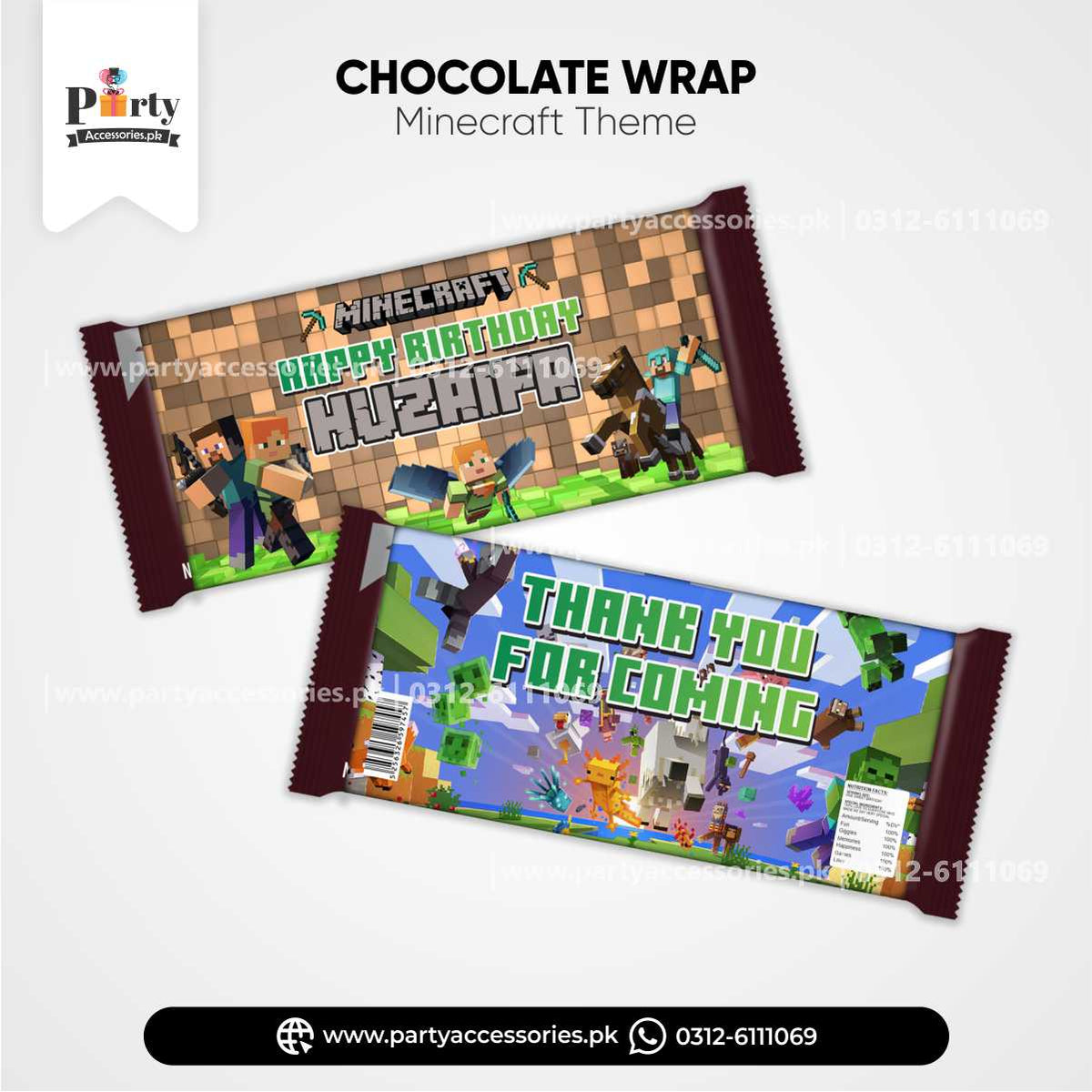 Minecraft Theme Chocolate Wraps - Customized Party Decor (Pack of 6 ...
