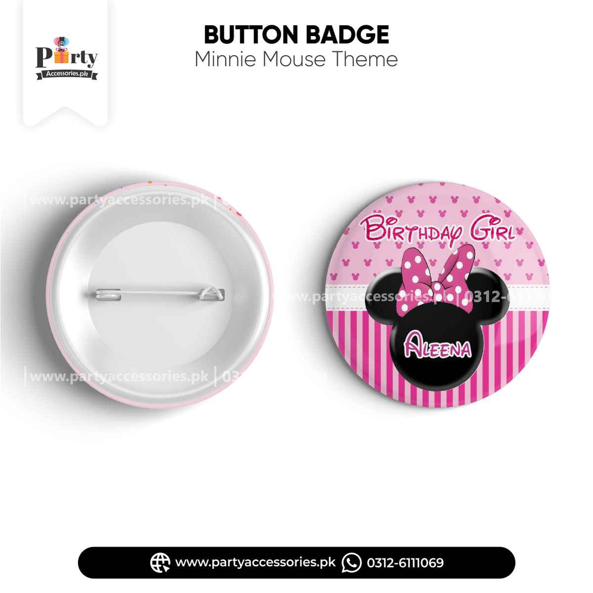 Minnie Mouse Customized Button Badges for Birthday Party Celebration ...
