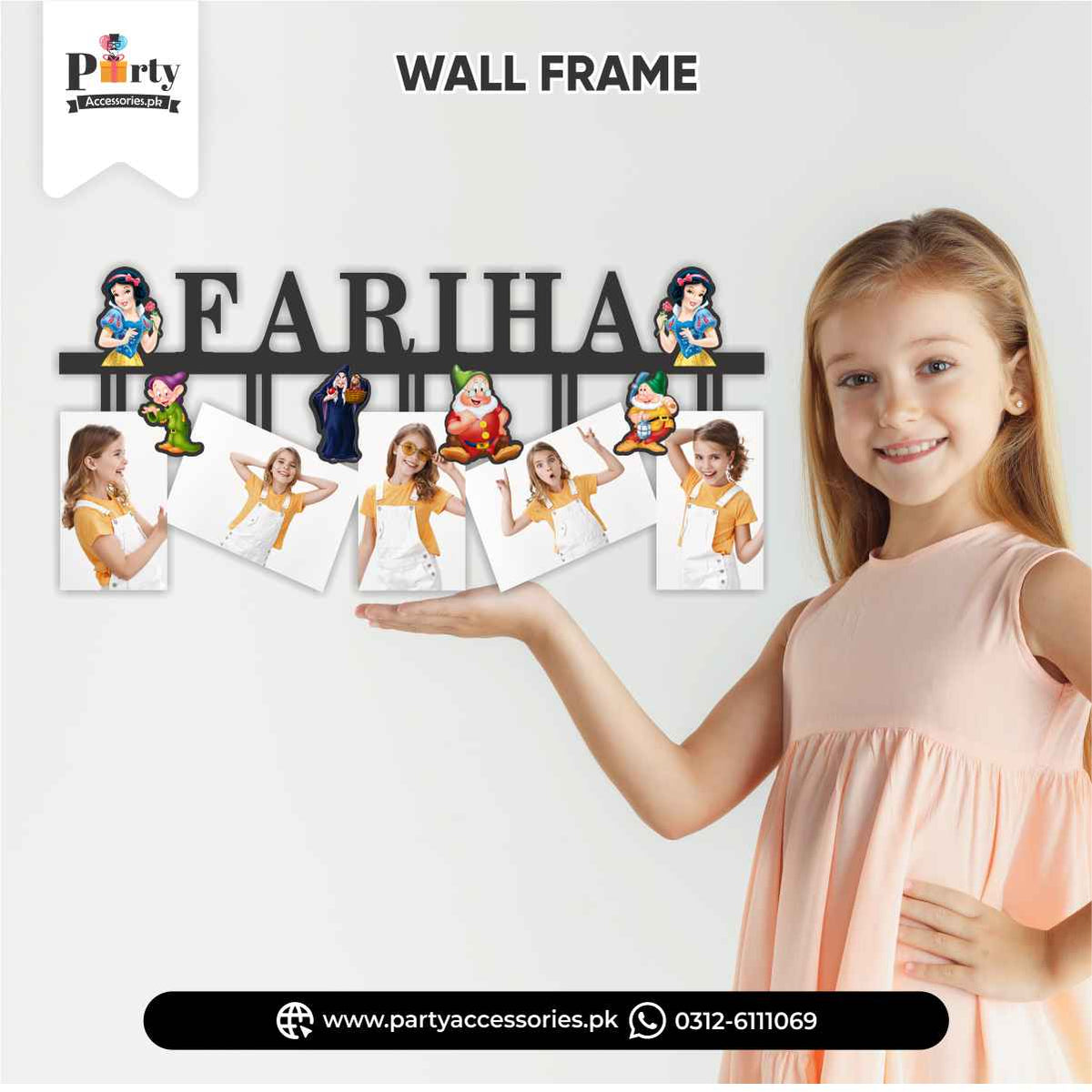 Snow White Wall Name Frame with Custom Photos and Name ...