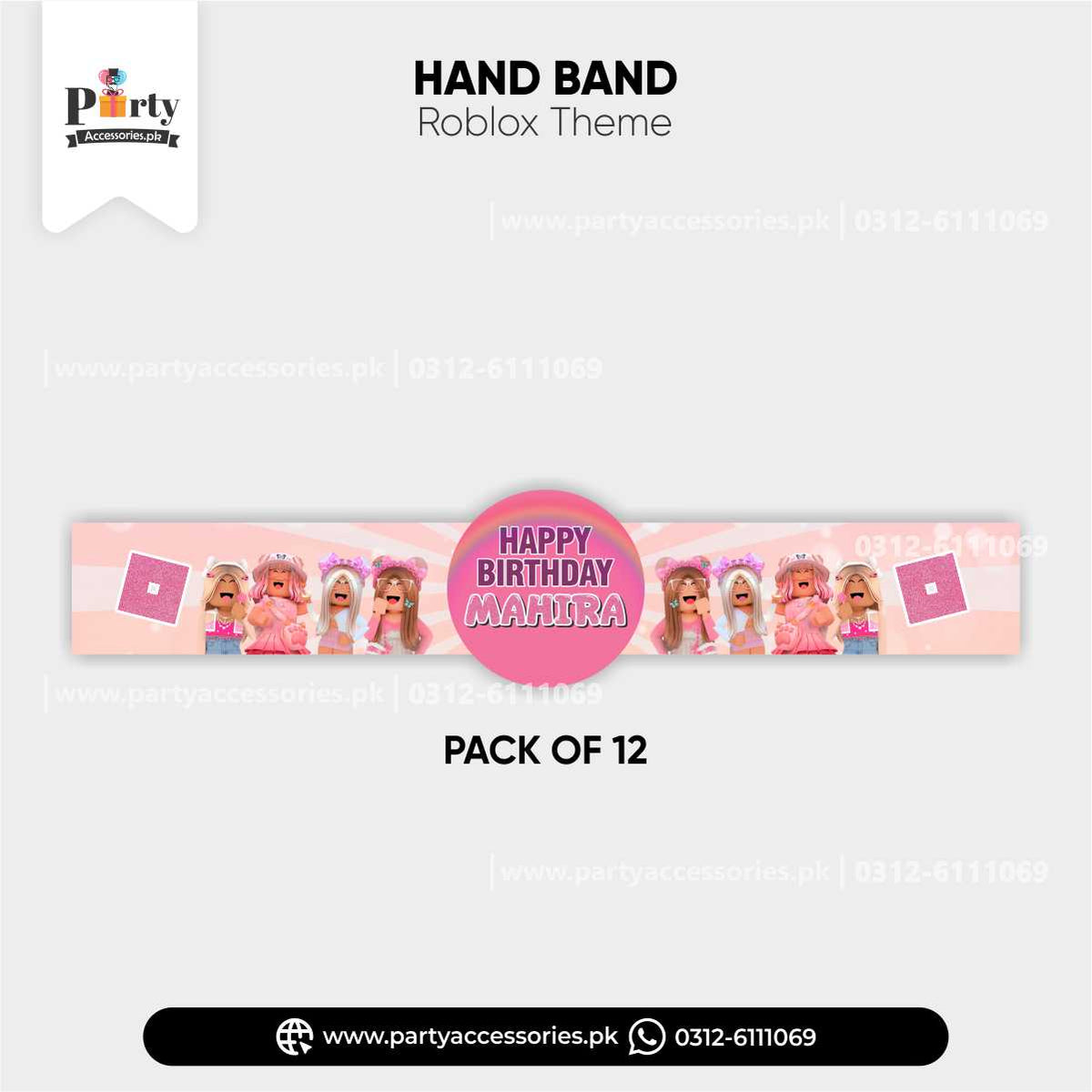 Roblox Girl Theme Hand/Wrist Bands - Pack of 12 for Birthday Parties ...