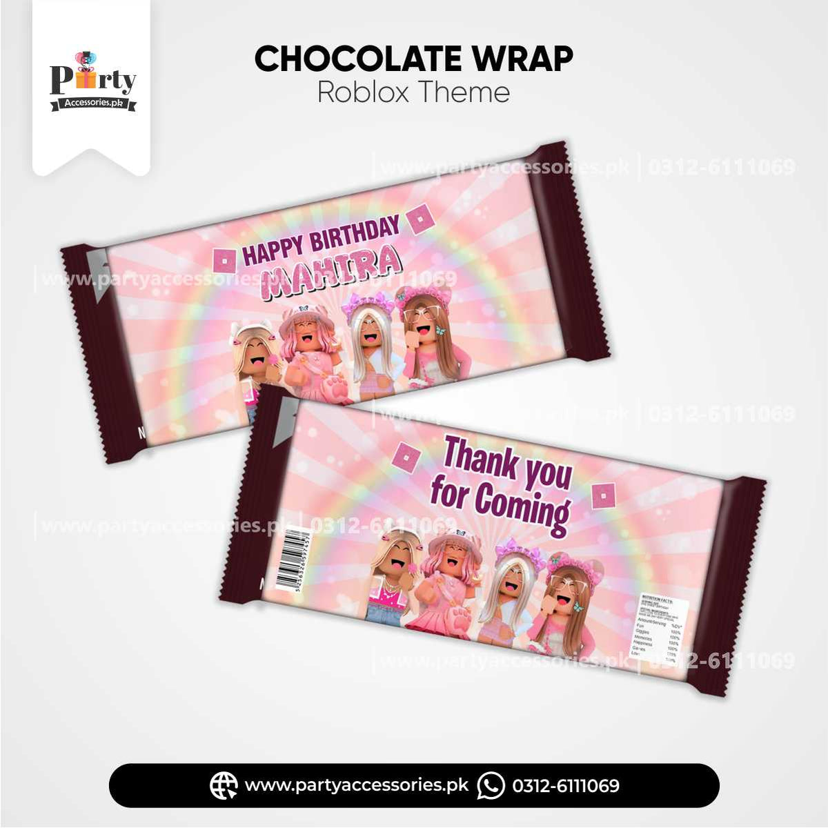 Roblox Girl Theme Customized Chocolate Wraps (Pack of 6 ...