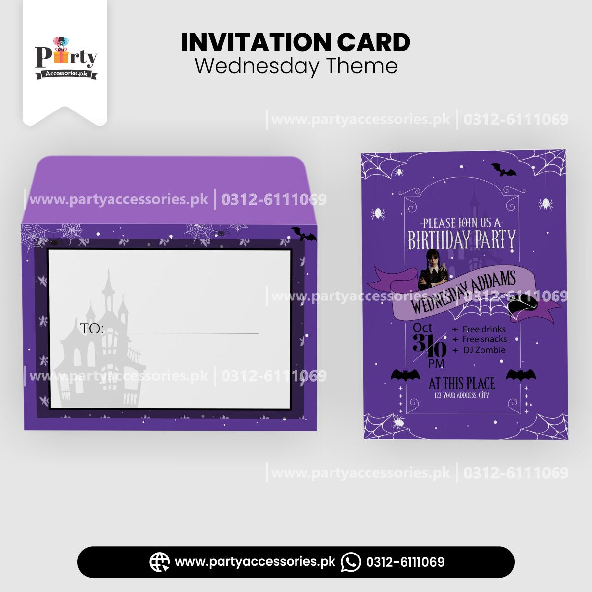 Wednesday Addams Theme Customized Party Invitation Cards ...