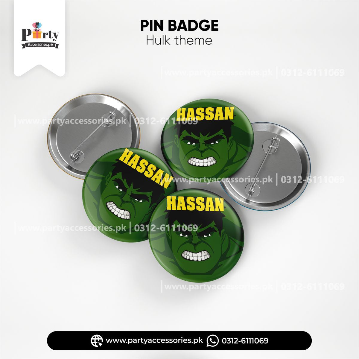 Hulk-Themed Customized Button Badges (Pack of 6) for Birthday Parties ...