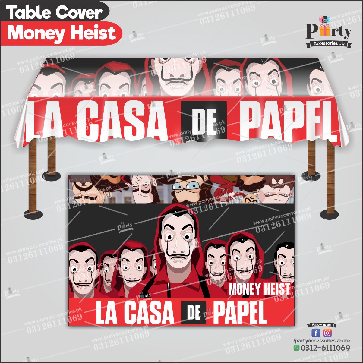 Money Heist theme Customized table top sheet – PartyAccessories.com.pk
