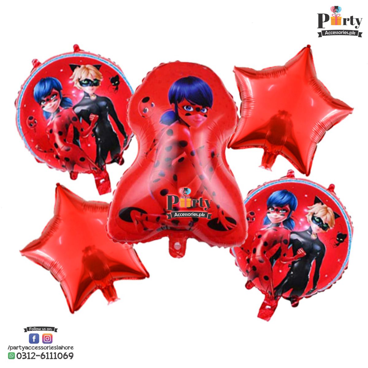 Miraculous Ladybug Foil Balloons Set (5 Pcs) for Party Decor ...