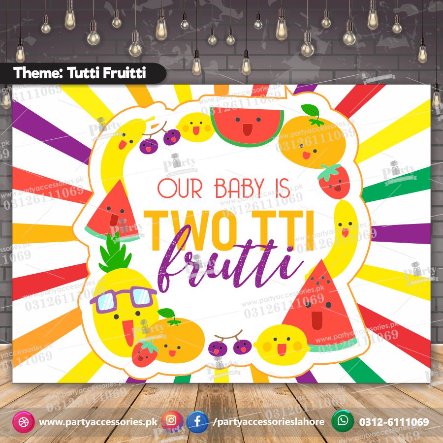 Customized Tutti frutti Theme Birthday Party Backdrop with stripes ...