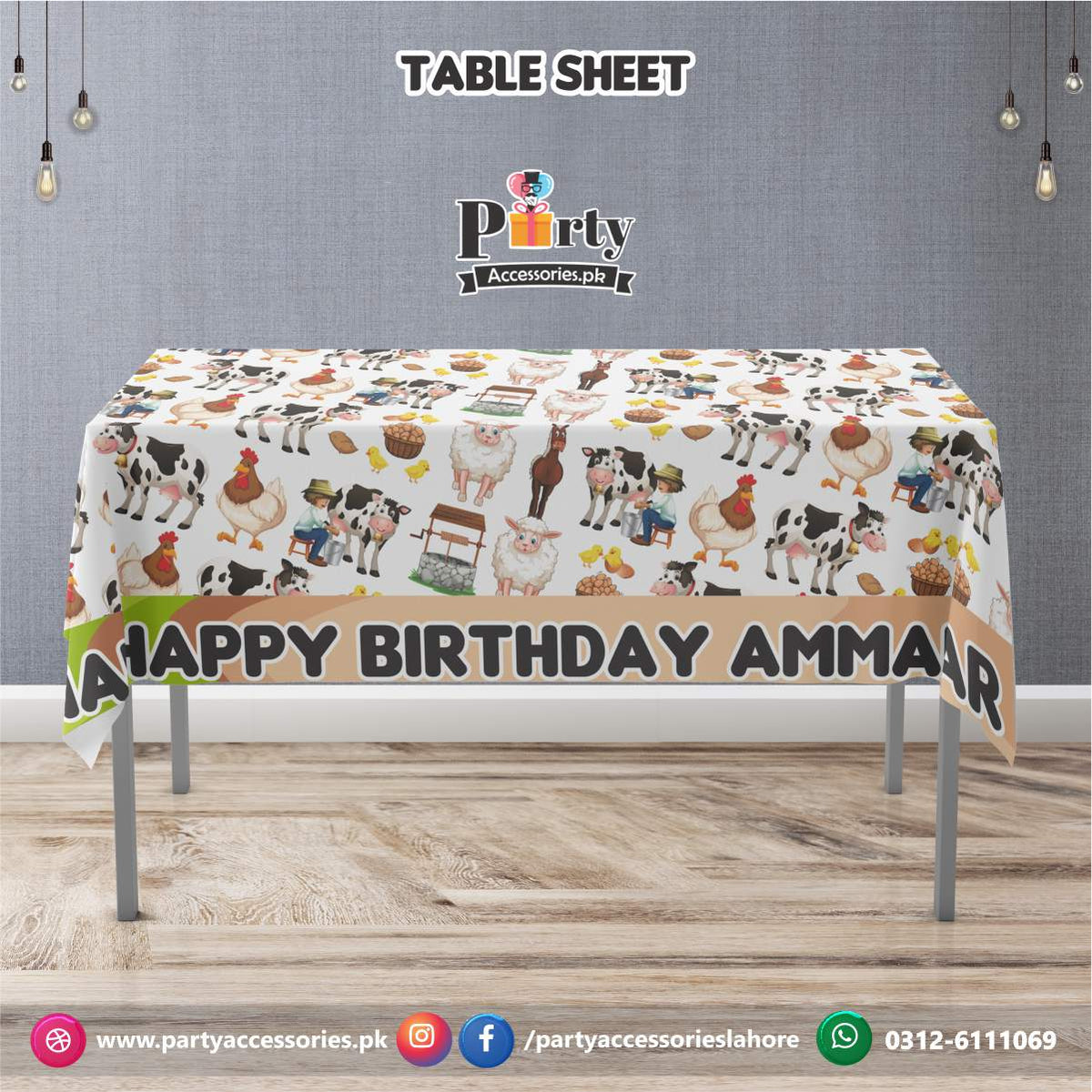 Customized Farm Animals Theme Birthday table top sheet ...