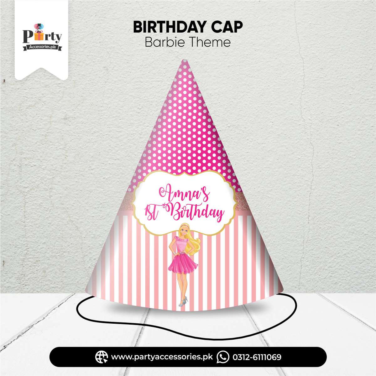 Barbie Party Cone Caps: 6-Pack Custom Birthday Celebration Hats ...