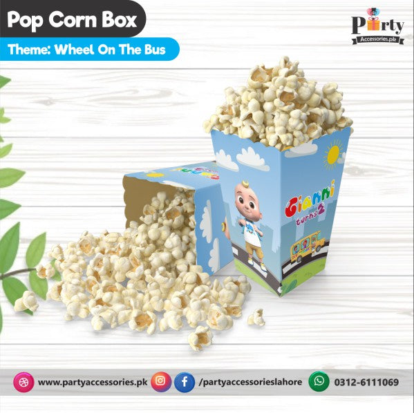 Customized Popcorn boxes in Wheels on the Bus themed birthday party (P ...