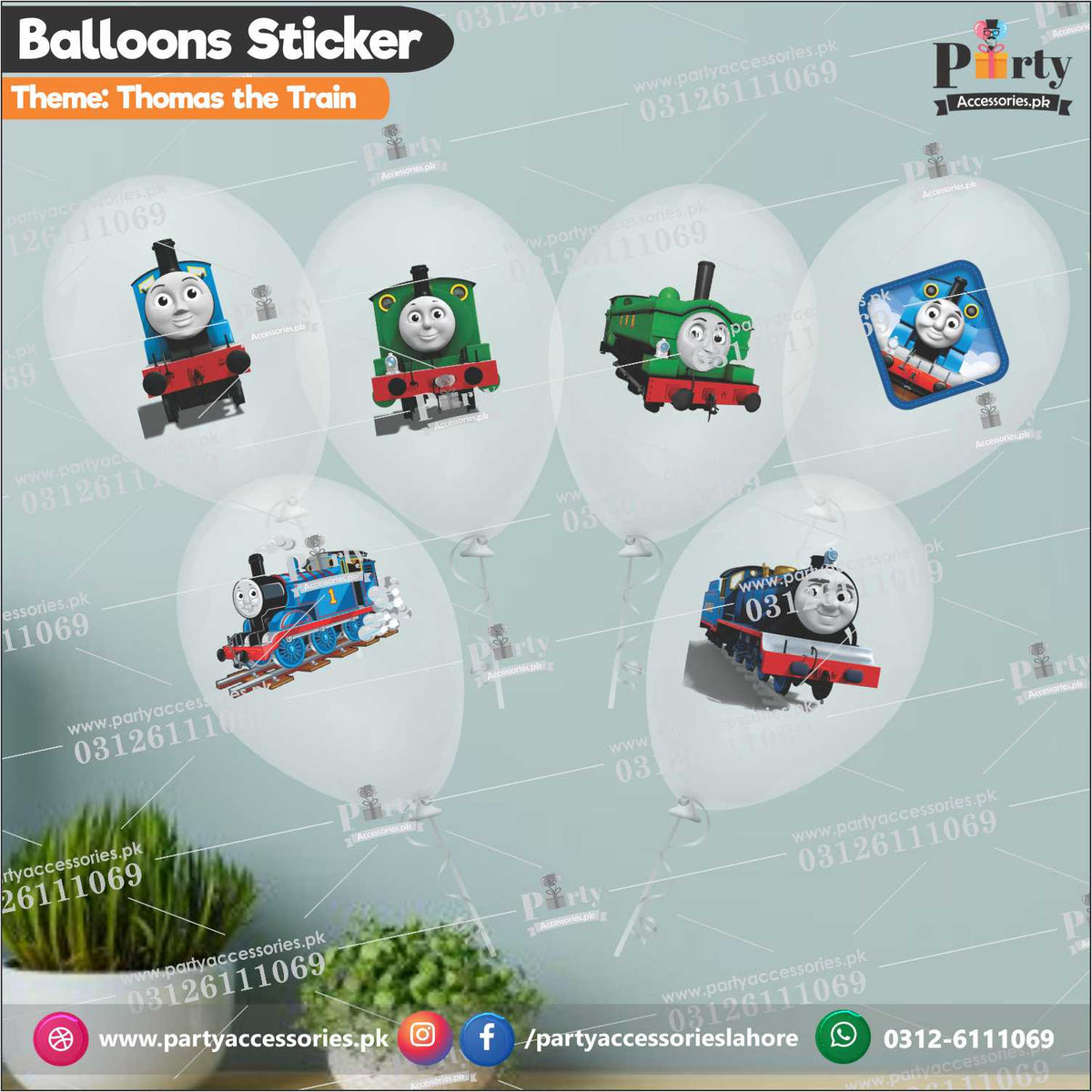 Thomas the Train Transparent Balloons with Stickers (6 Pack ...