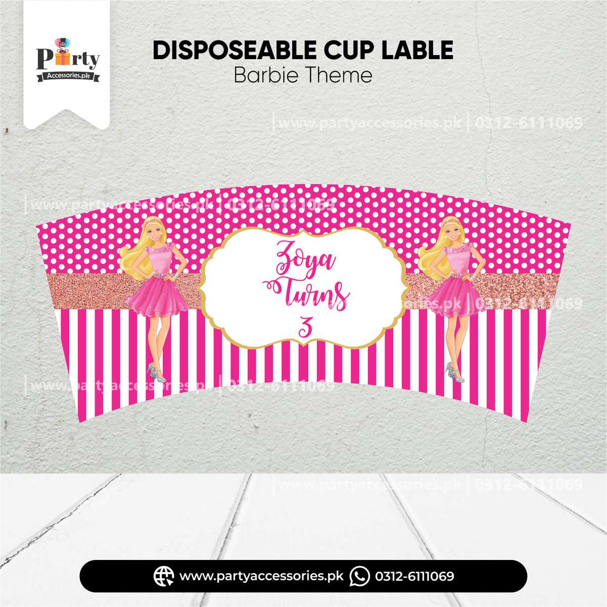 Barbie-Theme Customized Disposable Cups for Birthday Party (Pack of 6 ...