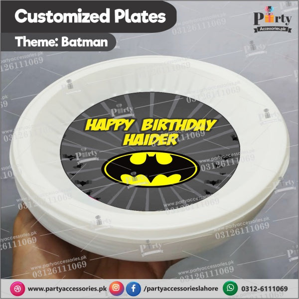 Batman-Themed Disposable Plates with Custom Labels (Pack of 6 ...