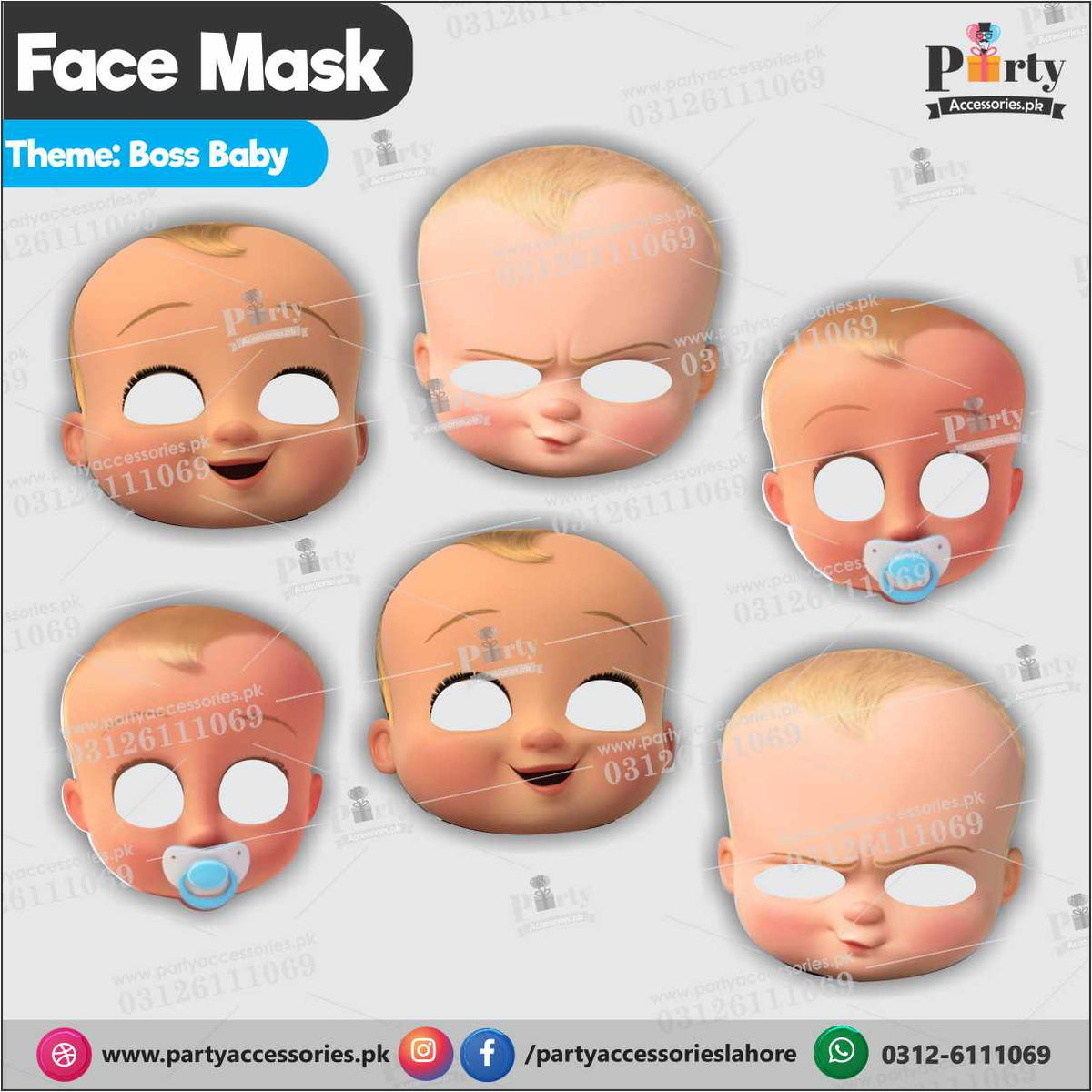 Boss Baby Face Masks: 6-Pack for Birthday Parties – PartyAccessories.com.pk