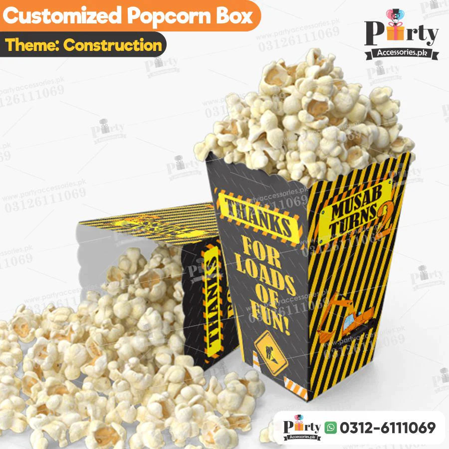 Construction themed birthday party Customized Popcorn boxes ...