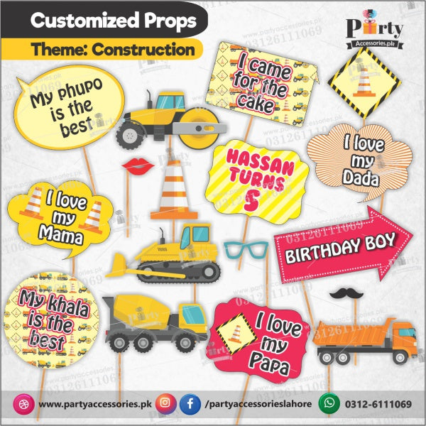 Construction theme birthday party Customized props | set of 15 ...