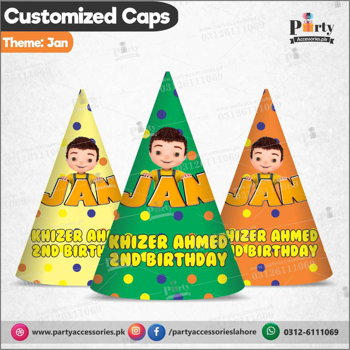 Customized caps in JAN theme birthday party – PartyAccessories.com.pk