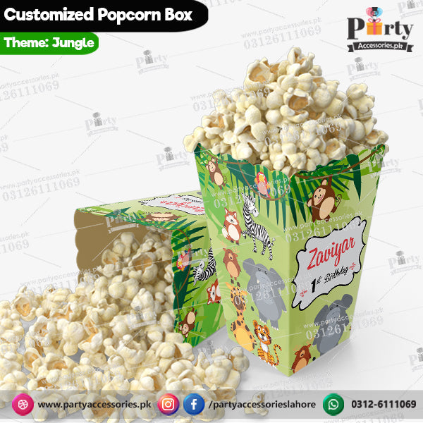 Customized Popcorn boxes Jungle safari themed birthday party ...
