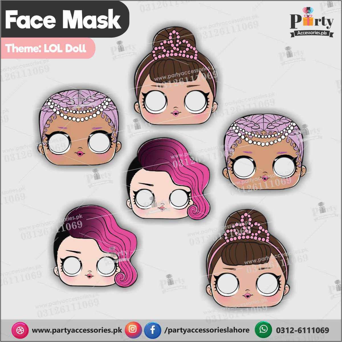 6-Pack LOL Dolls Kids' Party Face Masks | Birthday Fun ...