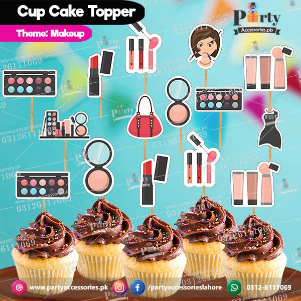 Make up theme birthday cupcake toppers set cutouts – PartyAccessories ...
