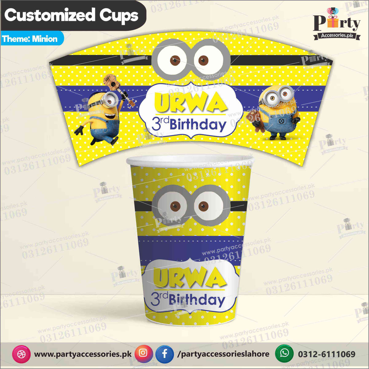 6-Pack Minion Theme Party Cups | Custom Disposable Paper Cups ...