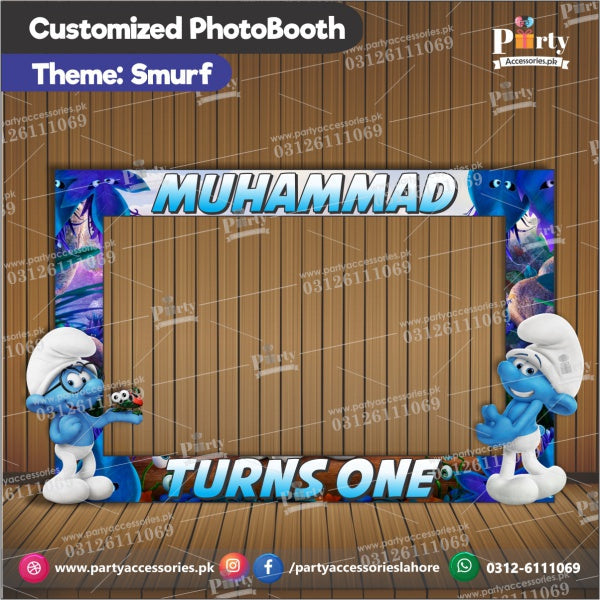 Customized Photo Booth / selfie frame in The Smurfs theme birthday par ...