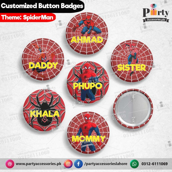 Spider-Man Theme Customized Button Badges (Pack of 6) for Party Decor ...