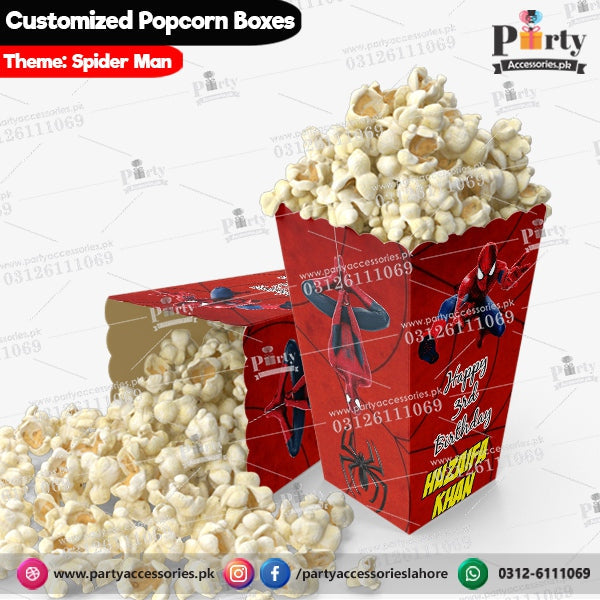 Spider Man themed birthday party | Customized Popcorn boxes ...
