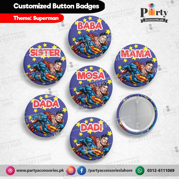 Super Man-Themed Button Badges for Birthday Parties (Pack of 6 ...
