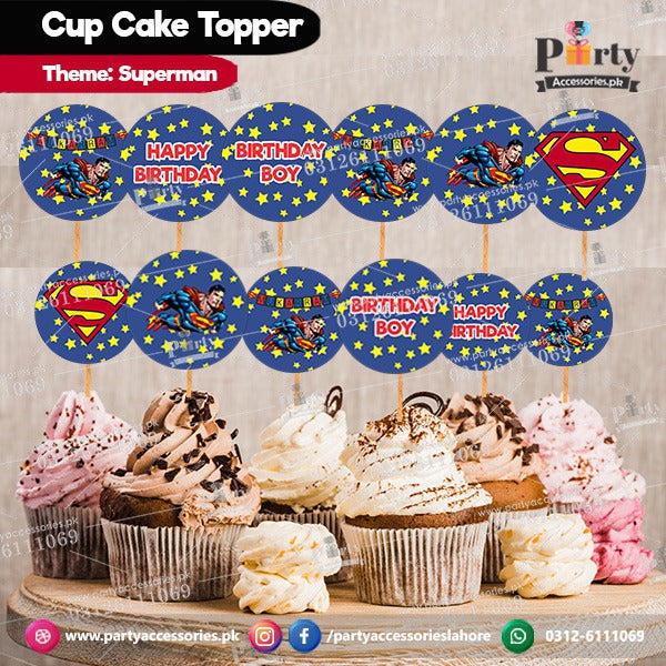 Superman theme customized birthday cupcake toppers set round ...