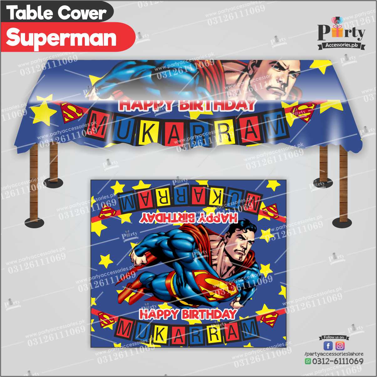 Super Man Theme Customized Table Top Sheet for Birthday Party Decorati ...